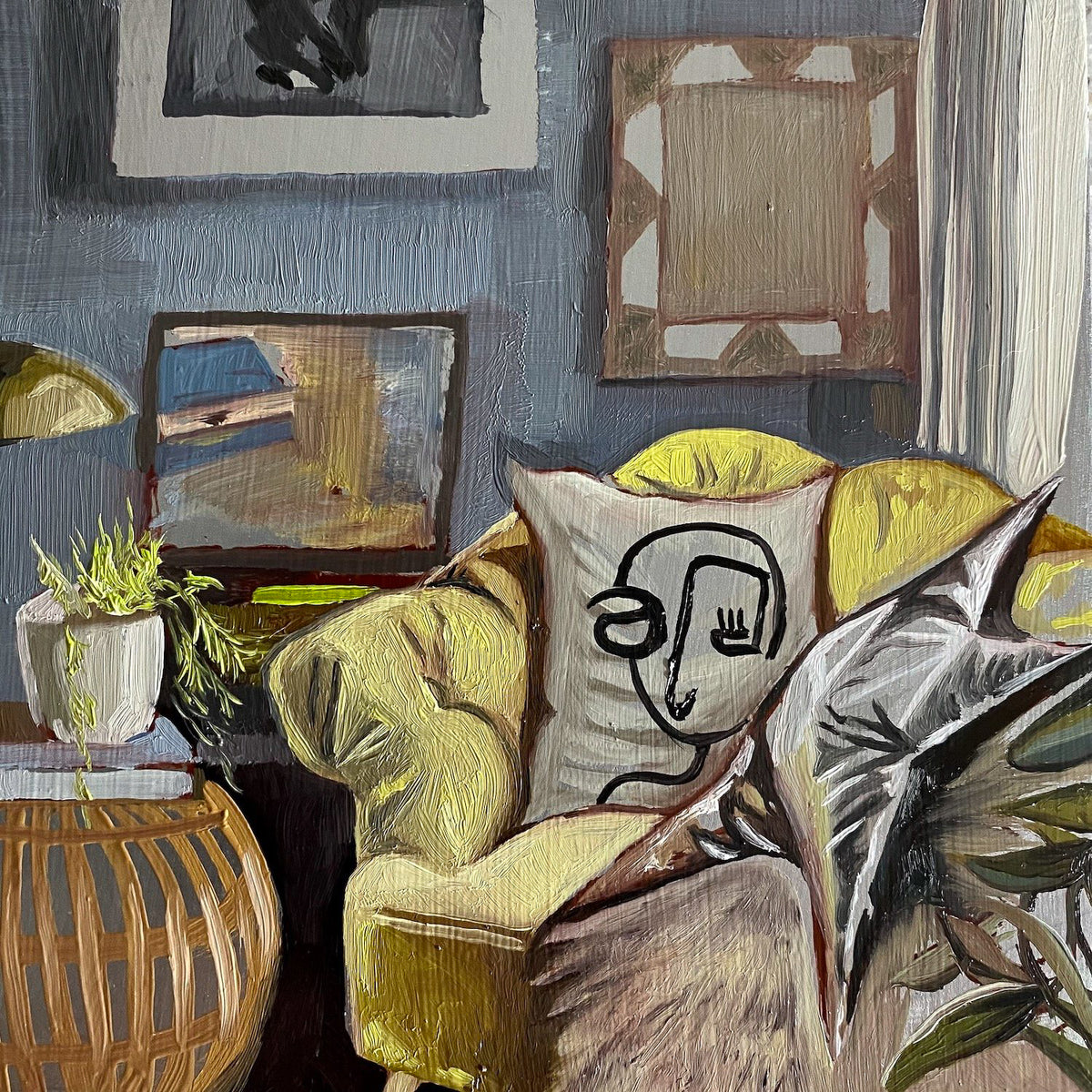 "Jaz's Yellow Chair" Mini Original Oil Painting - by Amanda Mulquiney ...