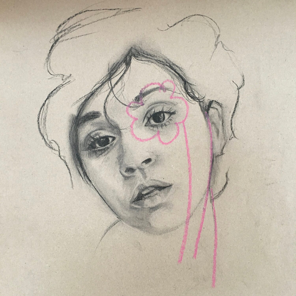 "Untitled Brown Paper Portrait with Flower" - Print by Flo Lee & Co ...